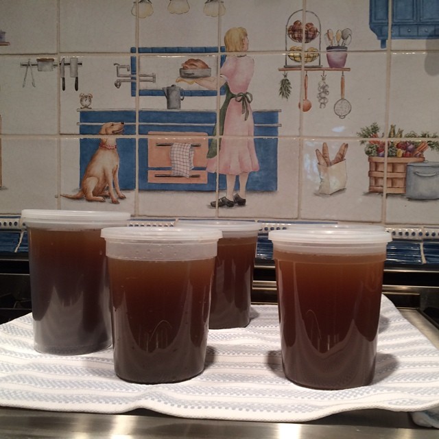 Lamb stock, fat removed and ready for the freezer. – Lauren Groveman